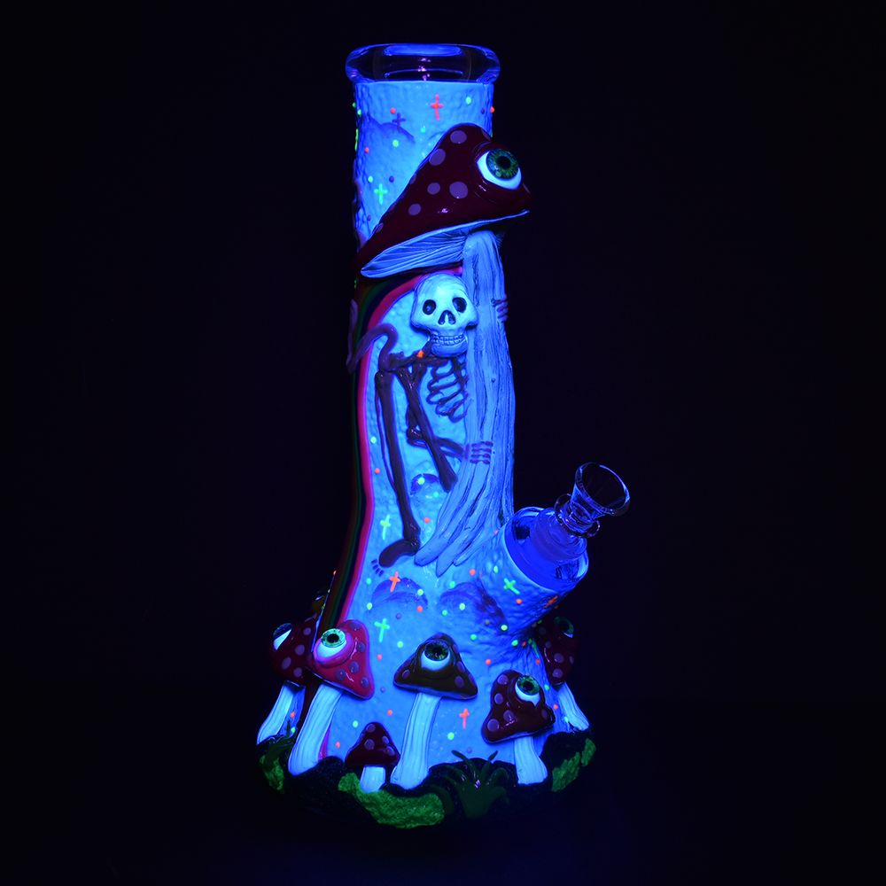 Sneaky Skeleton And Watchful Fungi Glow In Dark Beaker Water Pipe-12.5 ...